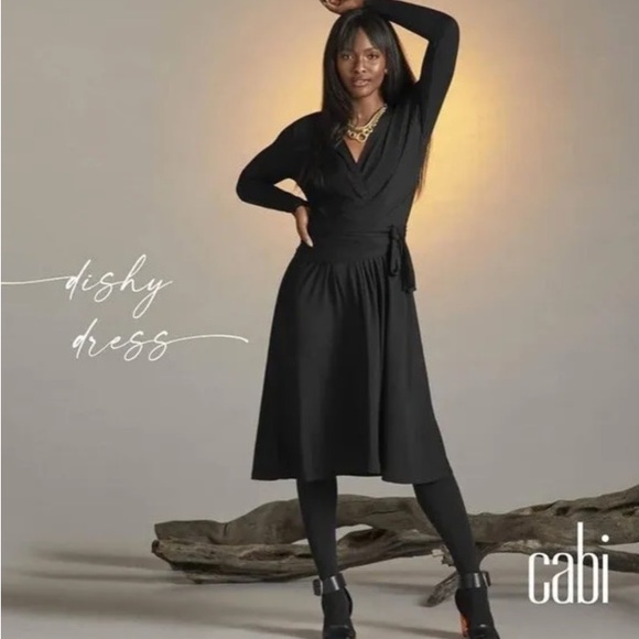 CAbi | Dresses | Cabi Dishy Long Sleeve Faux Wrap Dress In Black | Poshmark